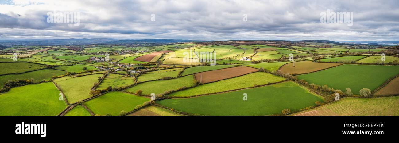 Farmlands, Meadows and Fields over Devon in the colors of fall, England ...