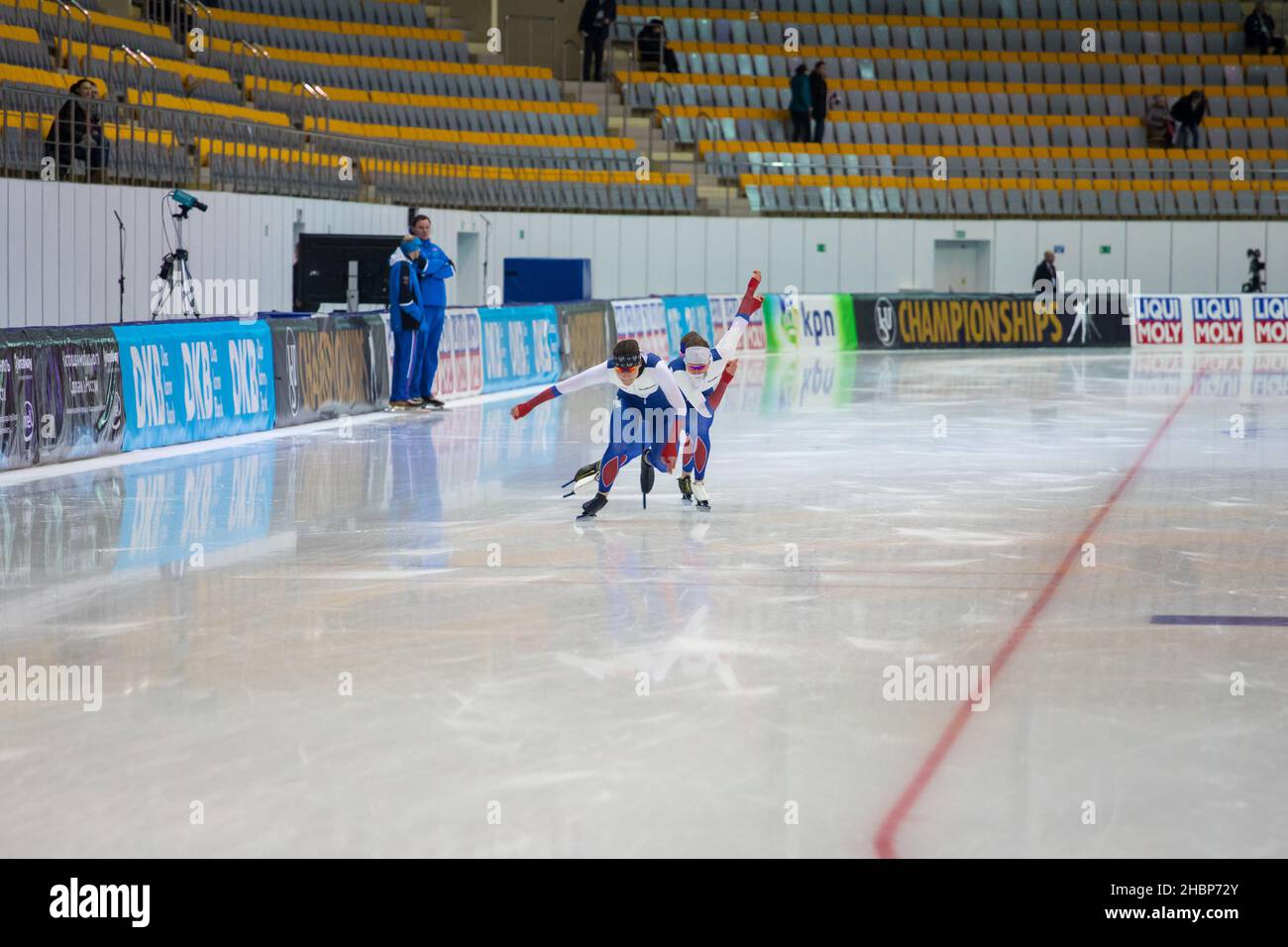 ISU European Speed Skating Championships. Athlete on ice. Classic speed ...