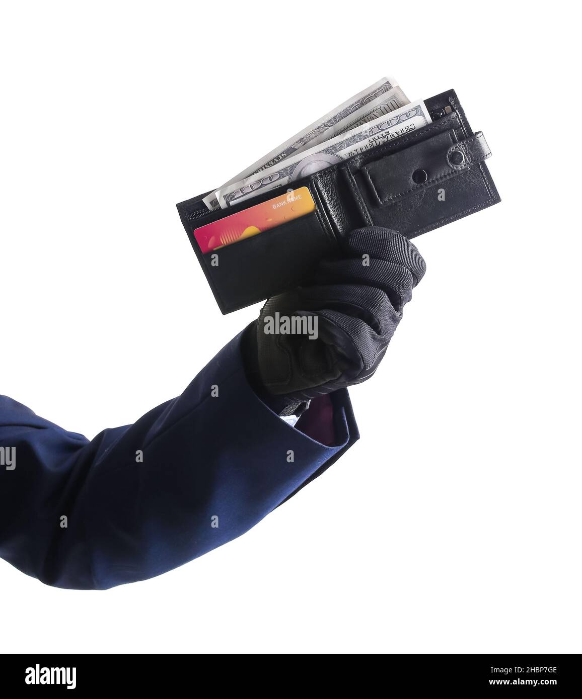 Hand of thief with wallet on white background Stock Photo - Alamy