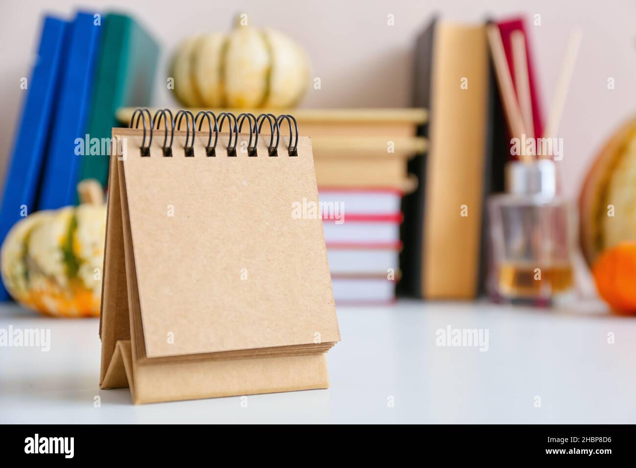 Blank craft calendar on light table with autumn decor Stock Photo - Alamy