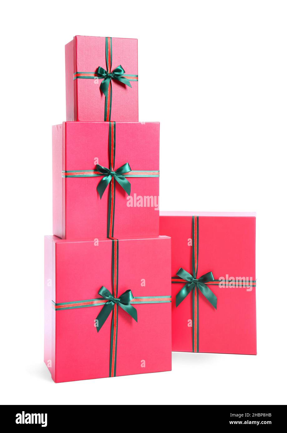 Red gift boxes on white background Stock Photo - Alamy