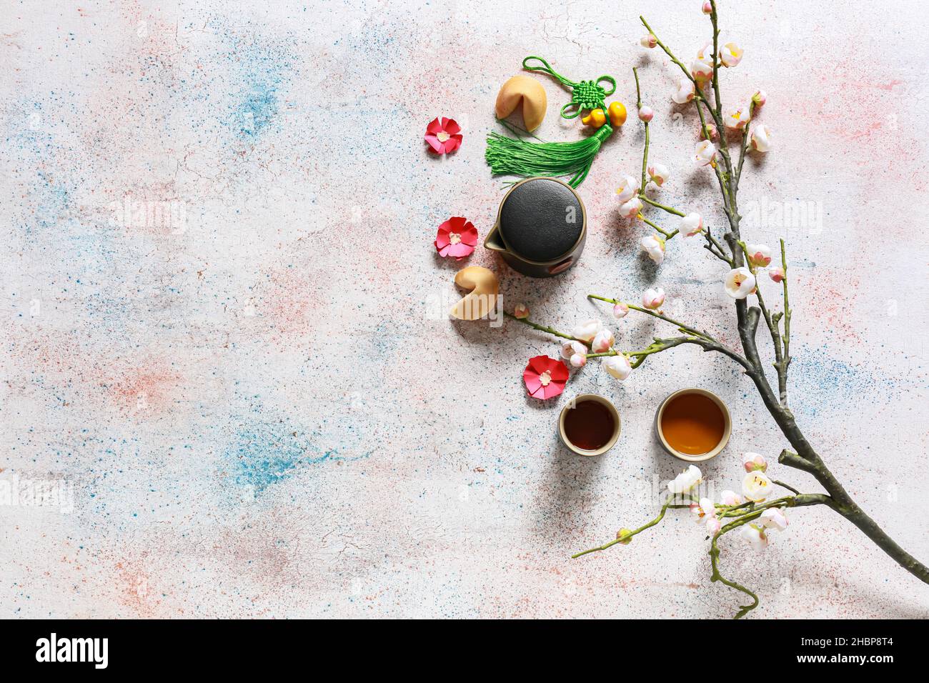 Traditional tea with Chinese symbols on light background Stock Photo ...