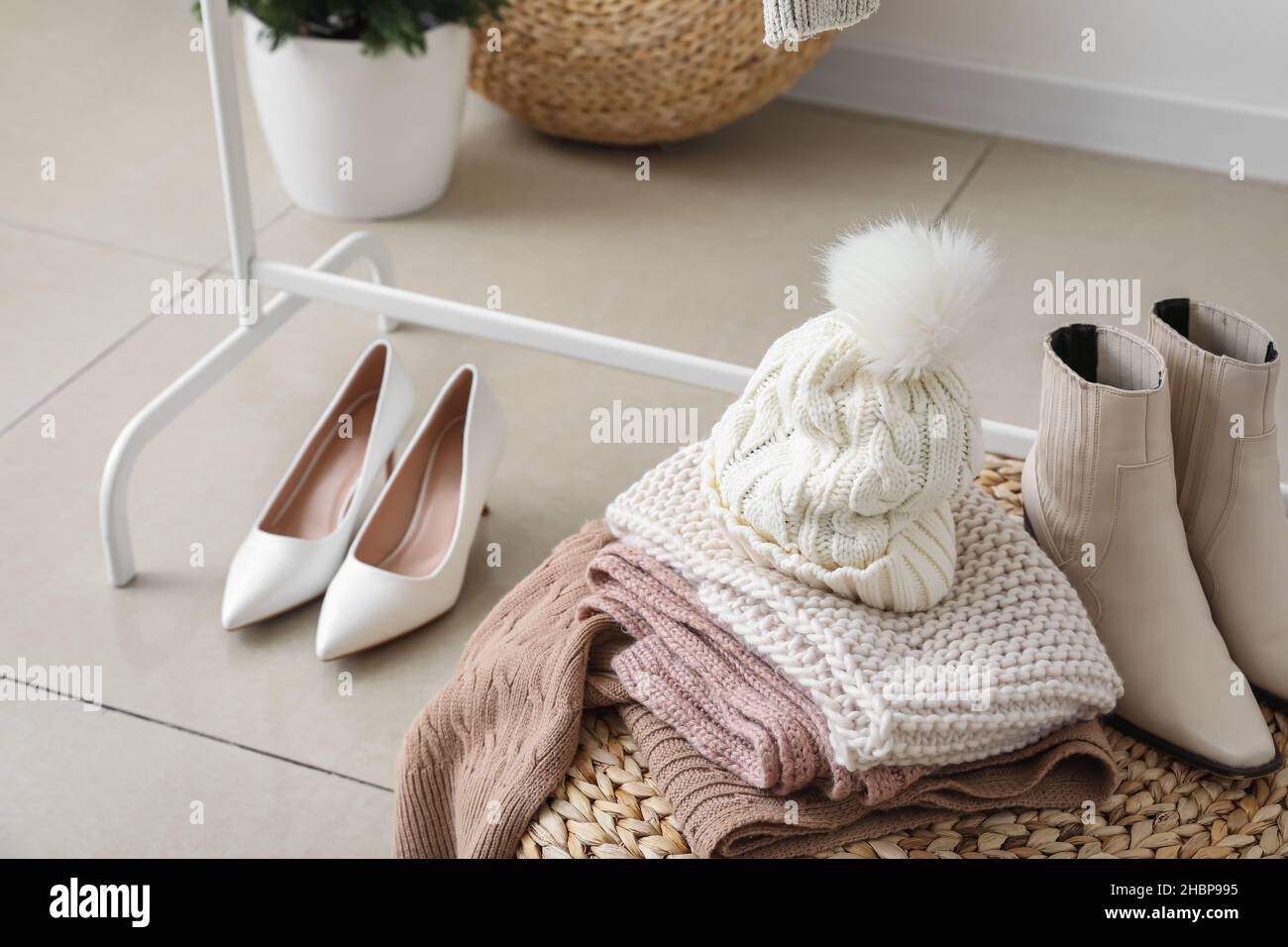 Stylish clothes and accessories in dressing room Stock Photo - Alamy
