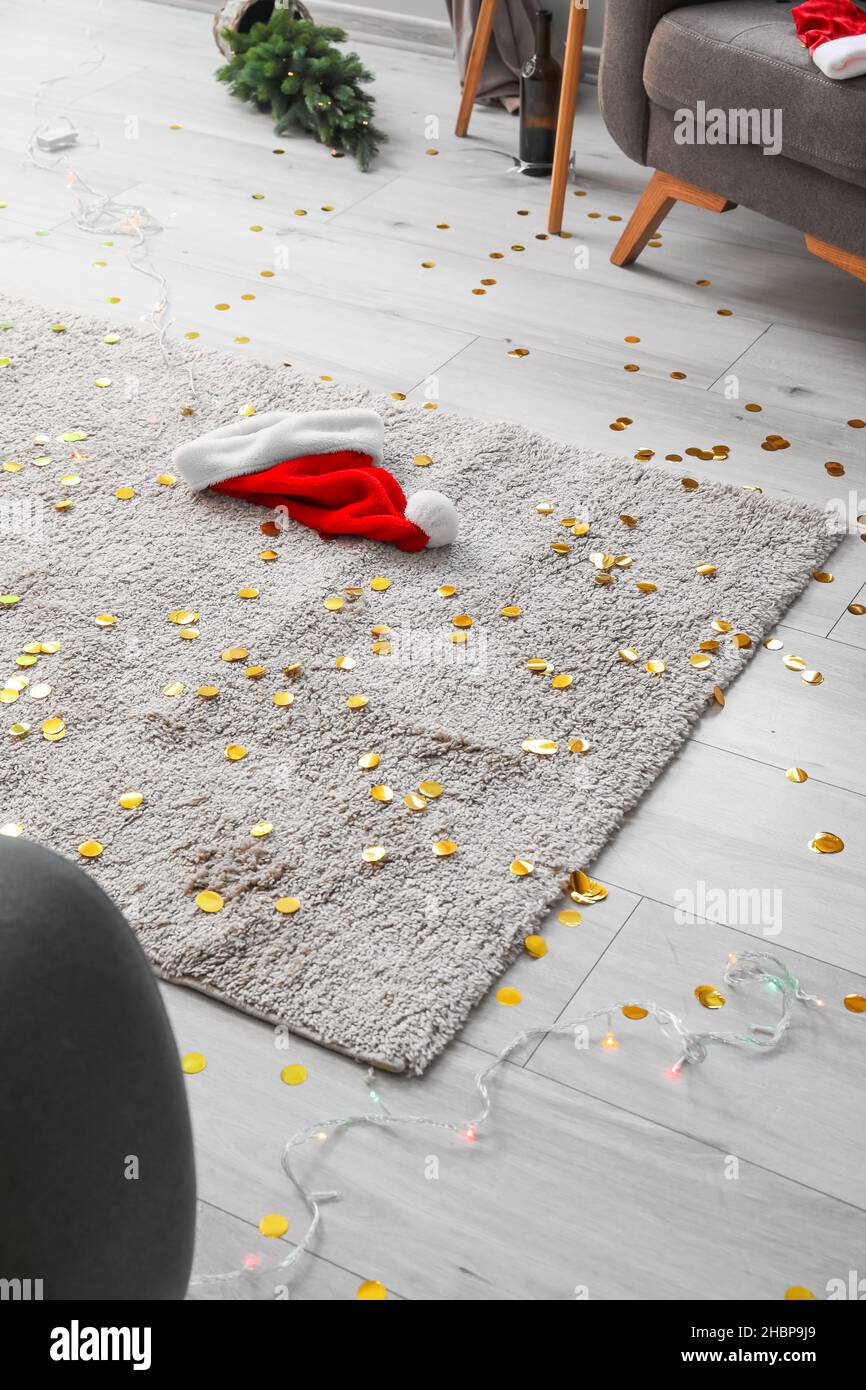 Interior of messy room after Christmas celebration Stock Photo - Alamy