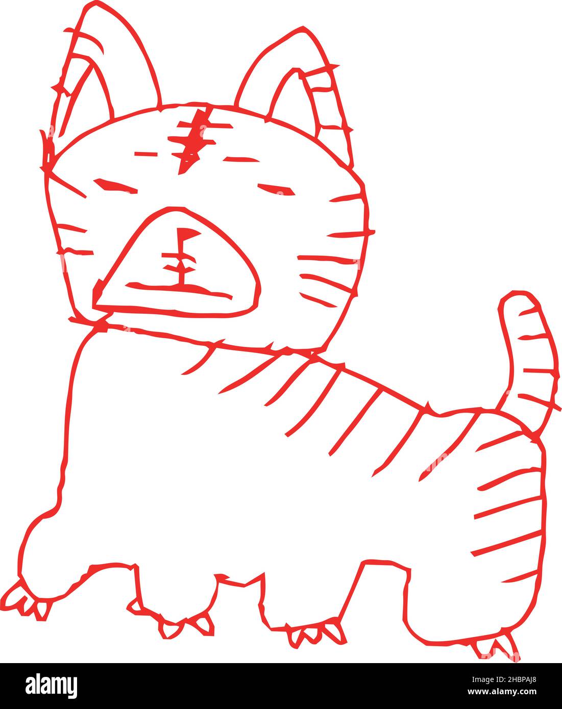 This is a illustration of Funny tiger scribbles like a children drawing ...