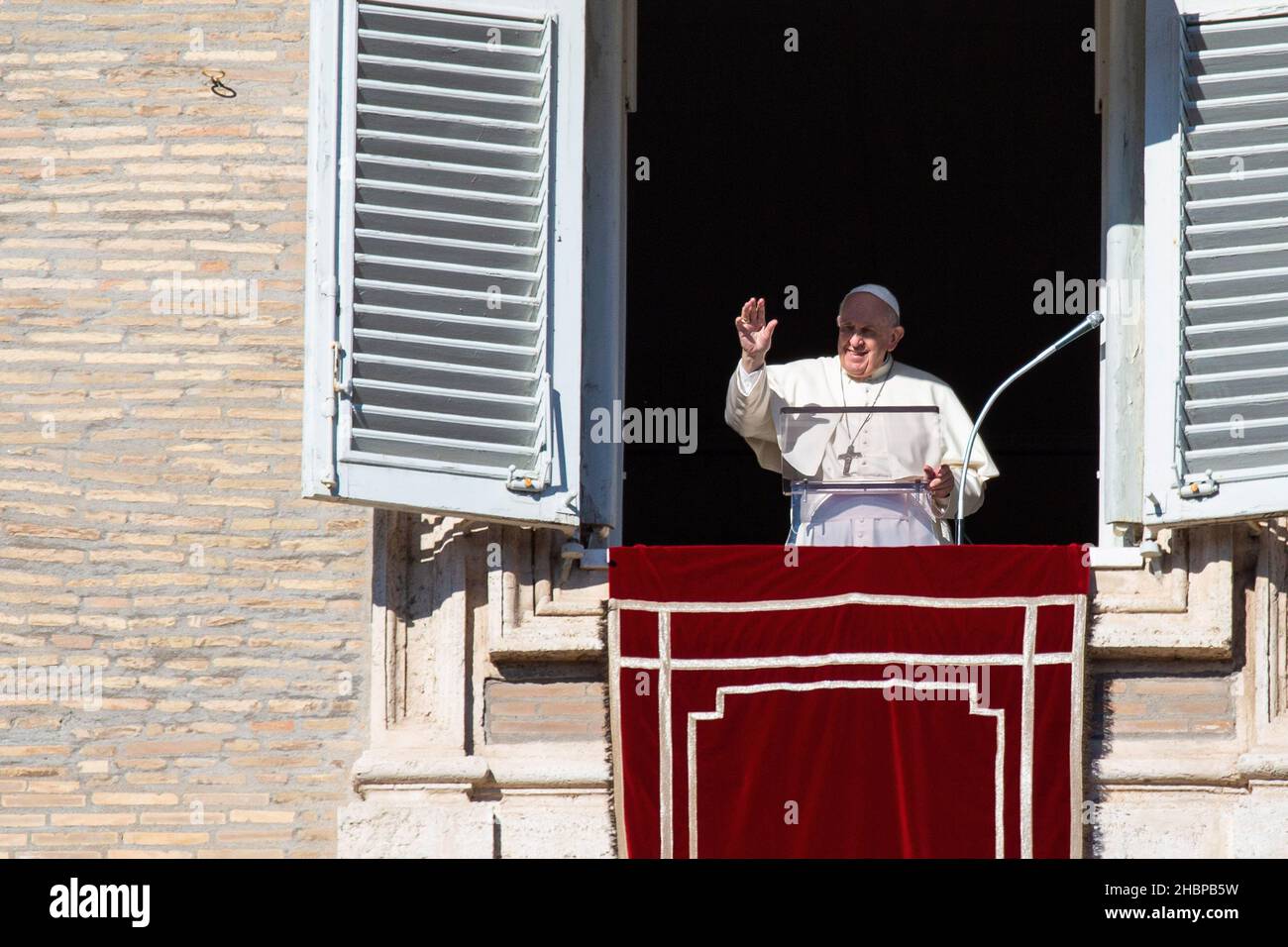 Pope Francis delivers the traditional Sunday Angelus Prayer from the ...