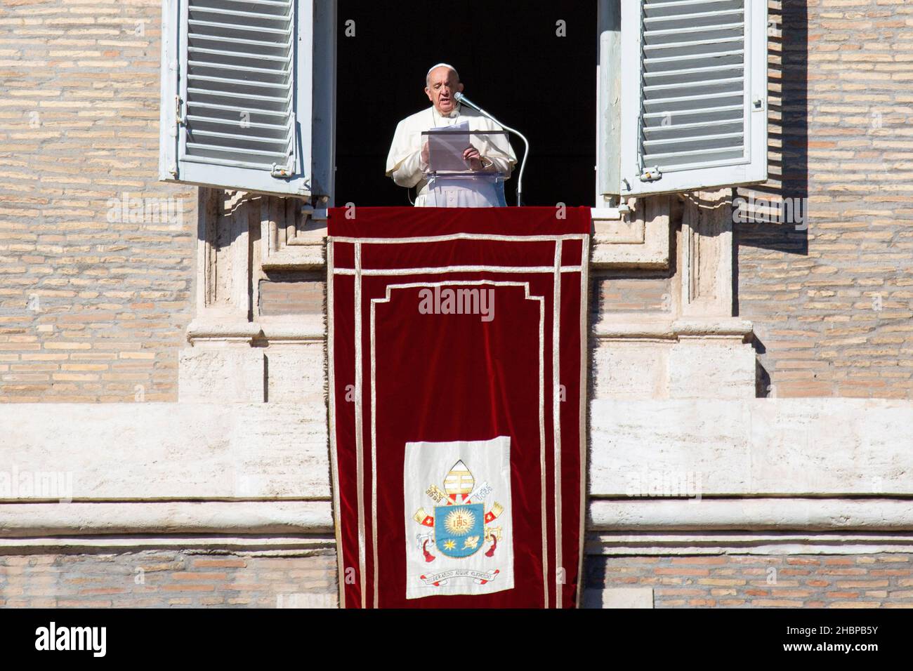 Pope Francis delivers the traditional Sunday Angelus Prayer from the ...