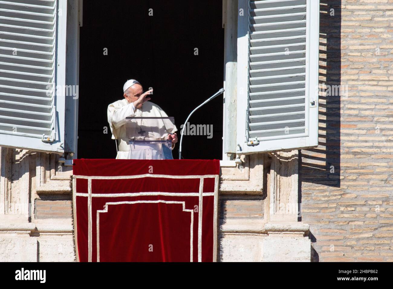 Pope Francis delivers the traditional Sunday Angelus Prayer from the ...