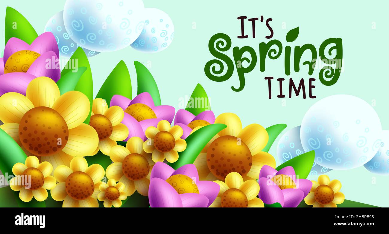 Spring time vector background design. It's spring time text in cute ...