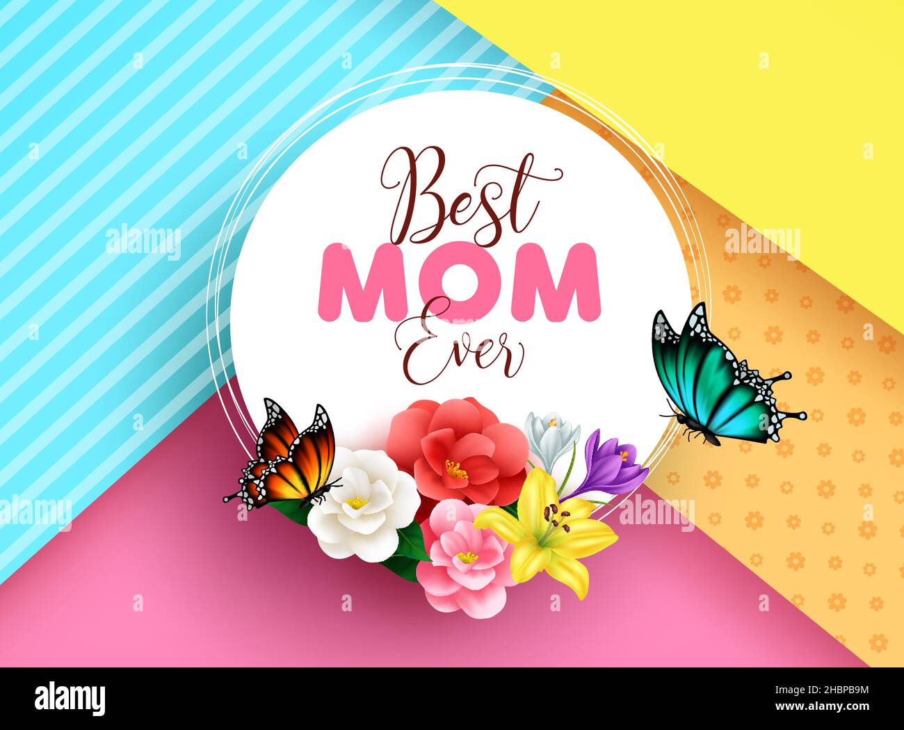 Mother's day vector template design. Best mom ever text in circle space ...