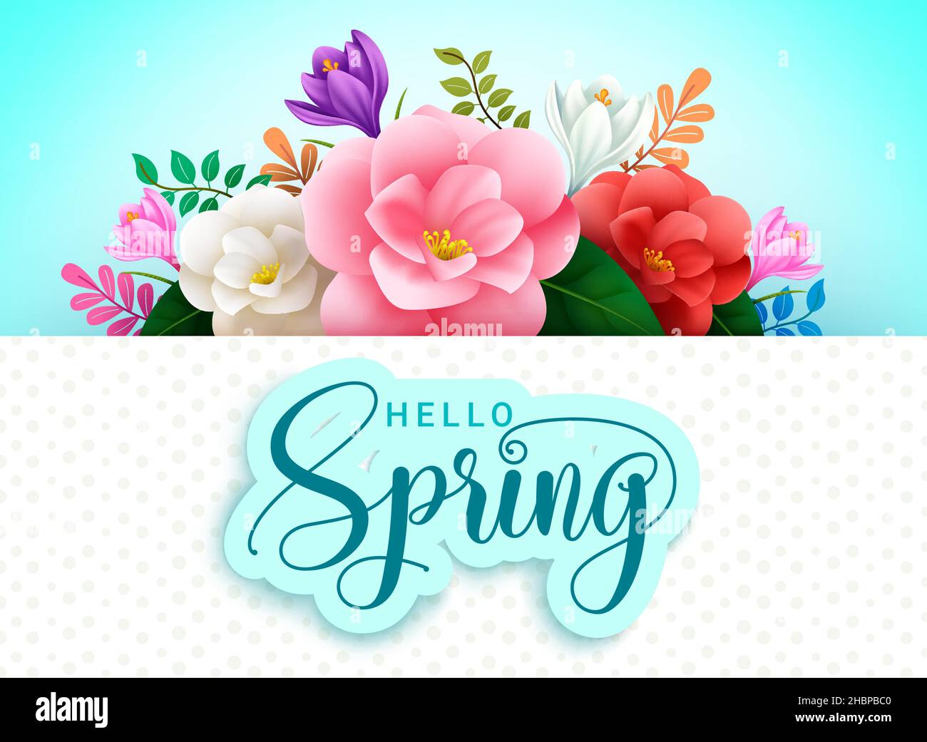 Spring greeting vector template design. Hello spring text in paper art ...