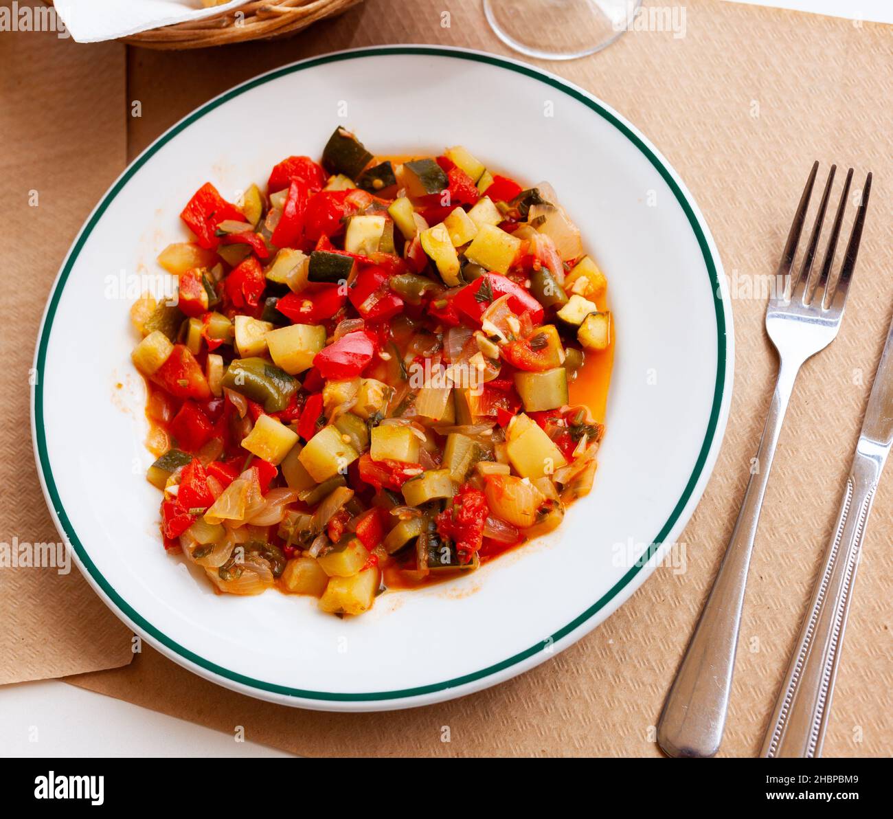 Healthy vegetarian dinner, braised vegetables on plate Stock Photo - Alamy