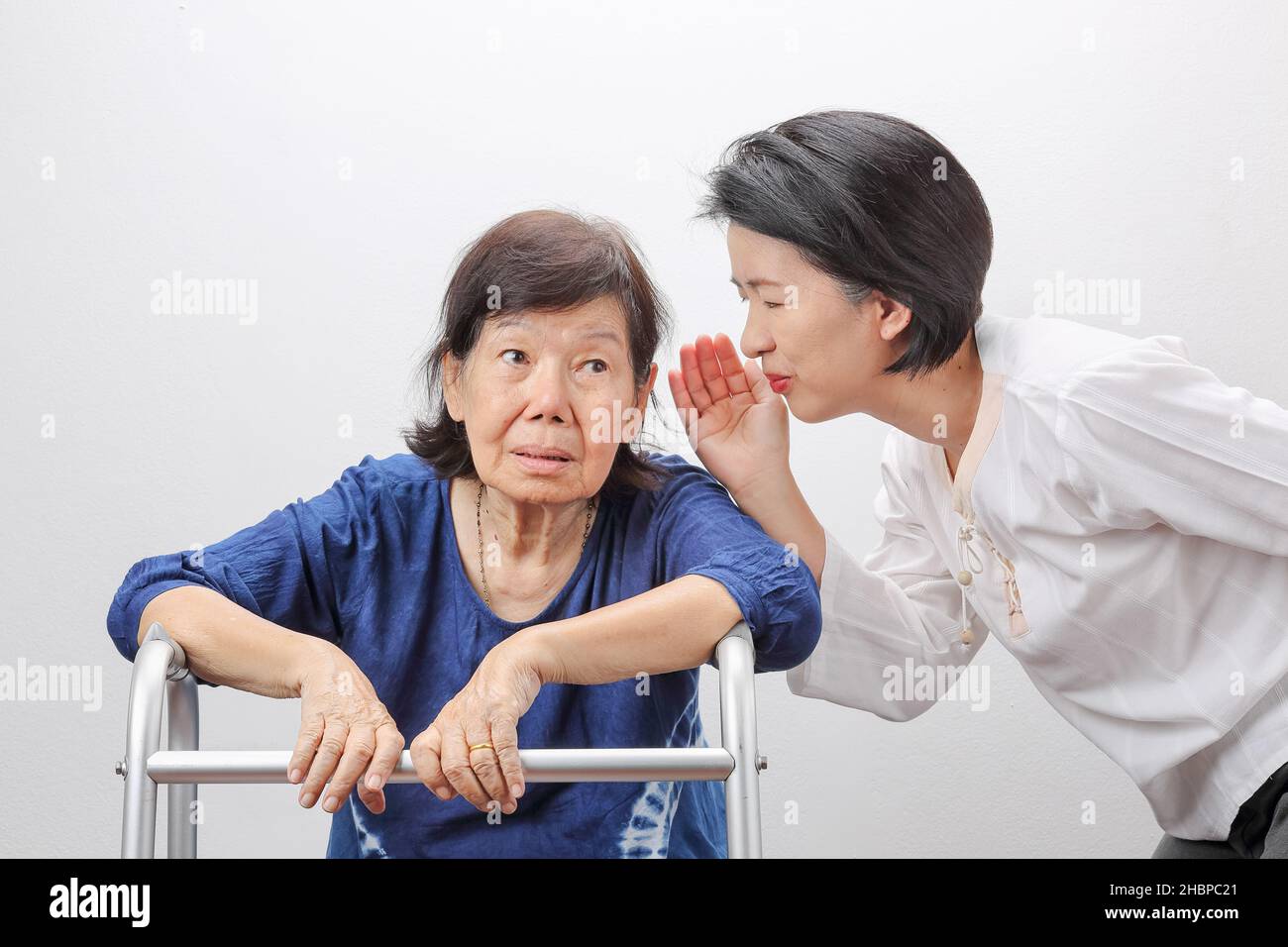 Asian seniors woman hearing loss , Hard of hearing Stock Photo - Alamy