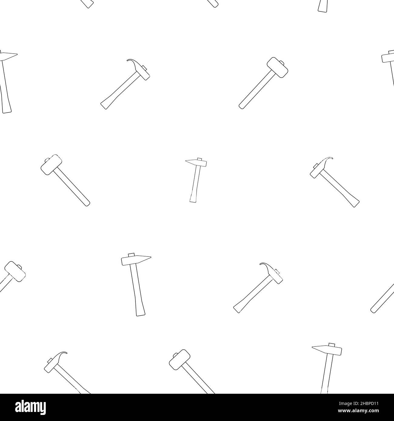 Pattern of hammer with wooden handle in line style. On a white ...