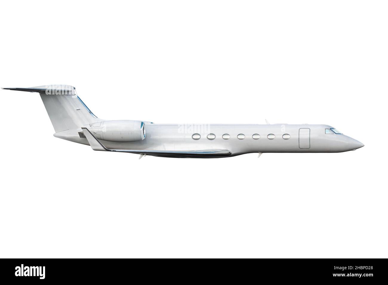 White modern luxury business jet flies isolated on white background ...
