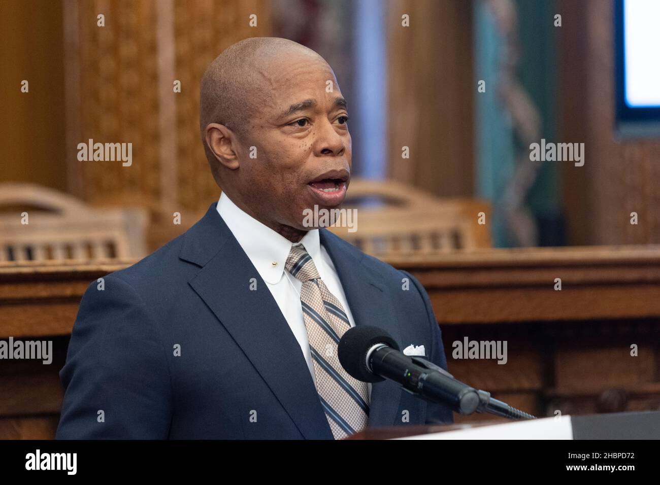 New York, NY - December 20, 2021: Mayor-elect Eric Adams speaks during ...