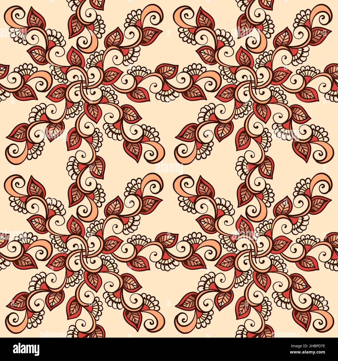 Illustration raster seamless paisley pattern with patterns on a yellow ...