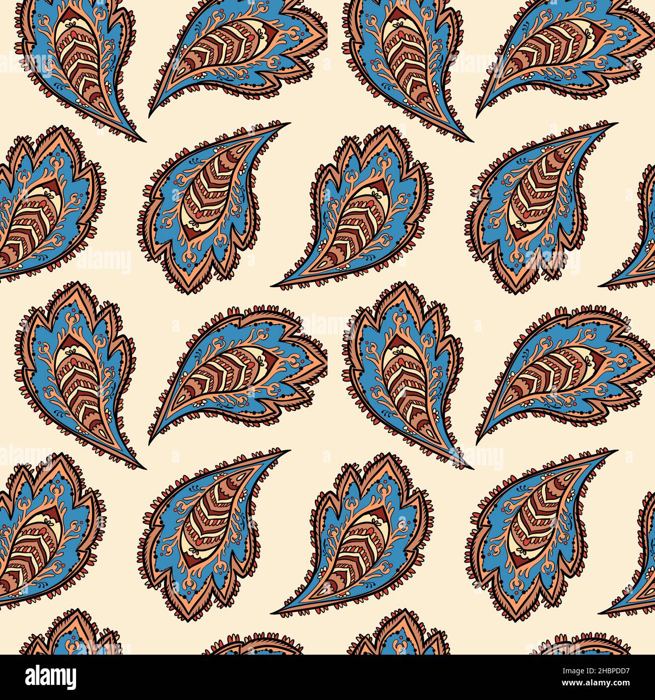 Illustration raster seamless paisley pattern with patterns on a yellow ...