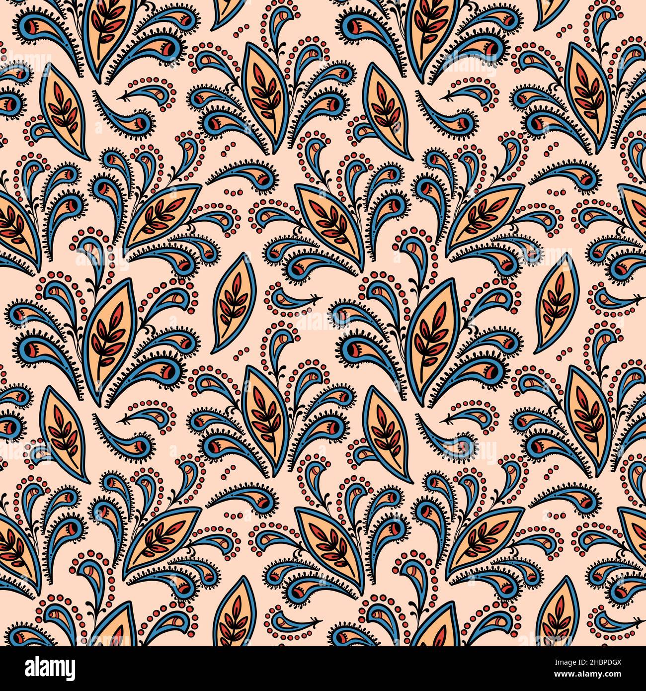 Illustration raster seamless paisley pattern with patterns on a beige ...
