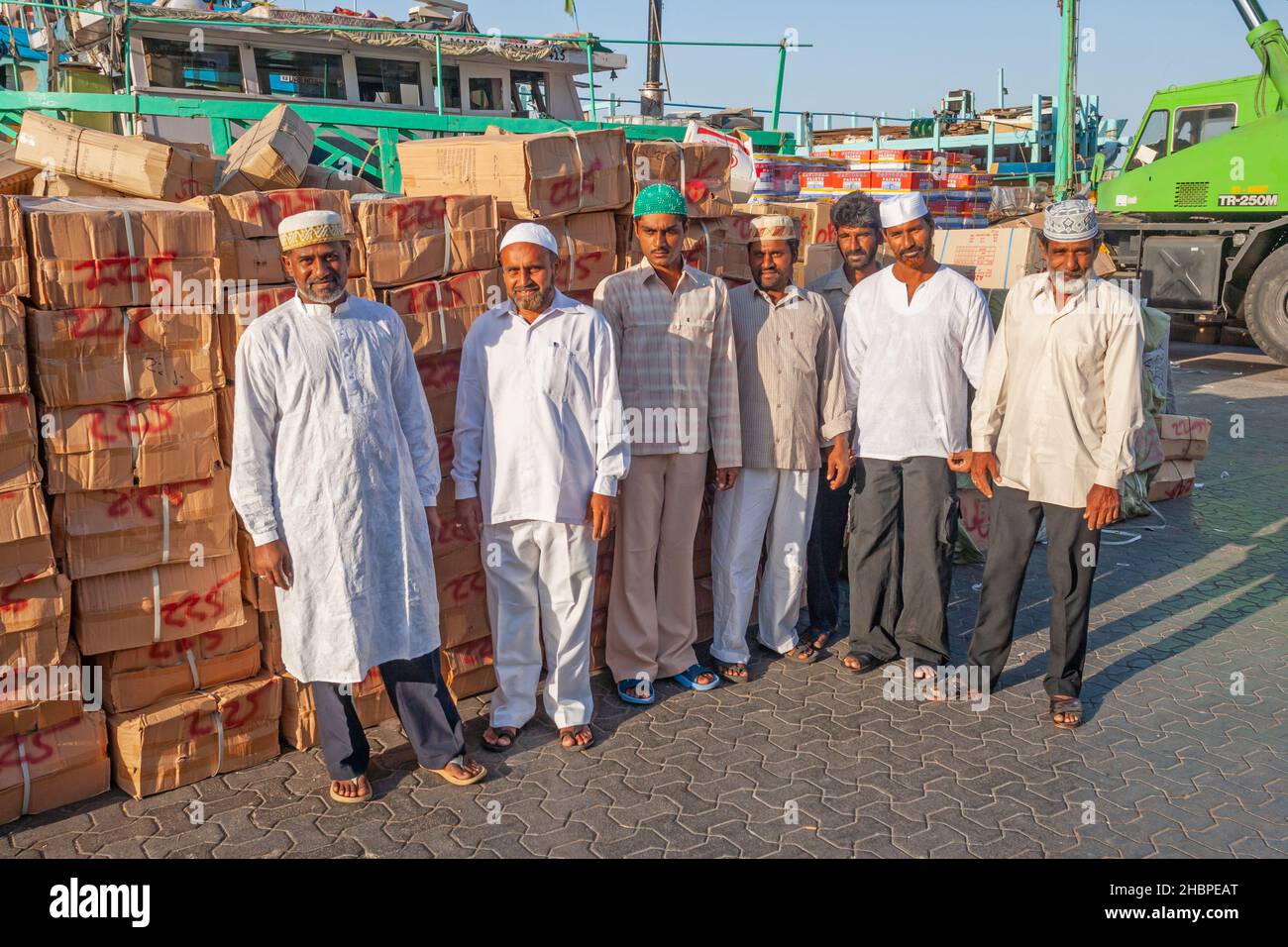 An historical view of the crew of a traditional trading dhow on the ...
