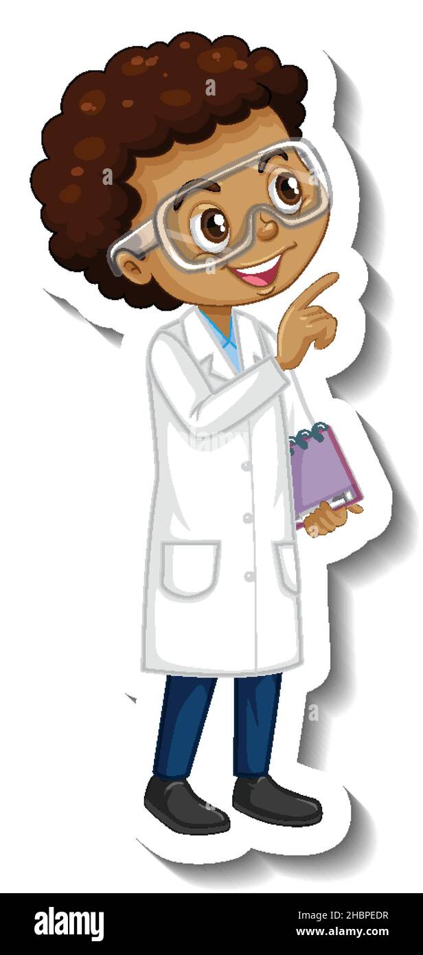 Scientist boy cartoon character sticker illustration Stock Vector Image ...