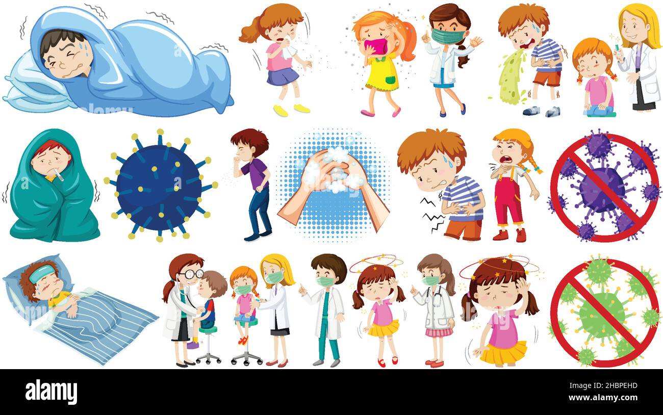 Set of sick people with different symptoms illustration Stock Vector ...