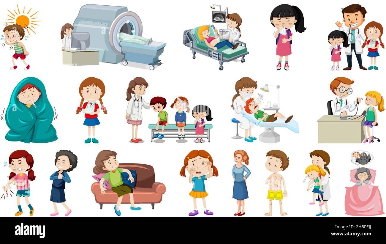 Set of sick people with different symptoms illustration Stock Vector ...