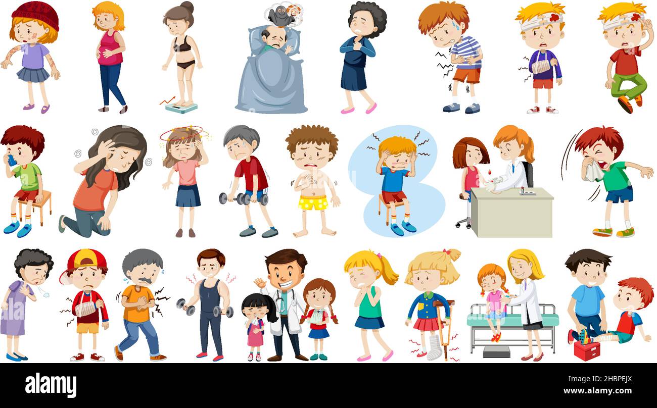 Set of sick people with different symptoms illustration Stock Vector ...