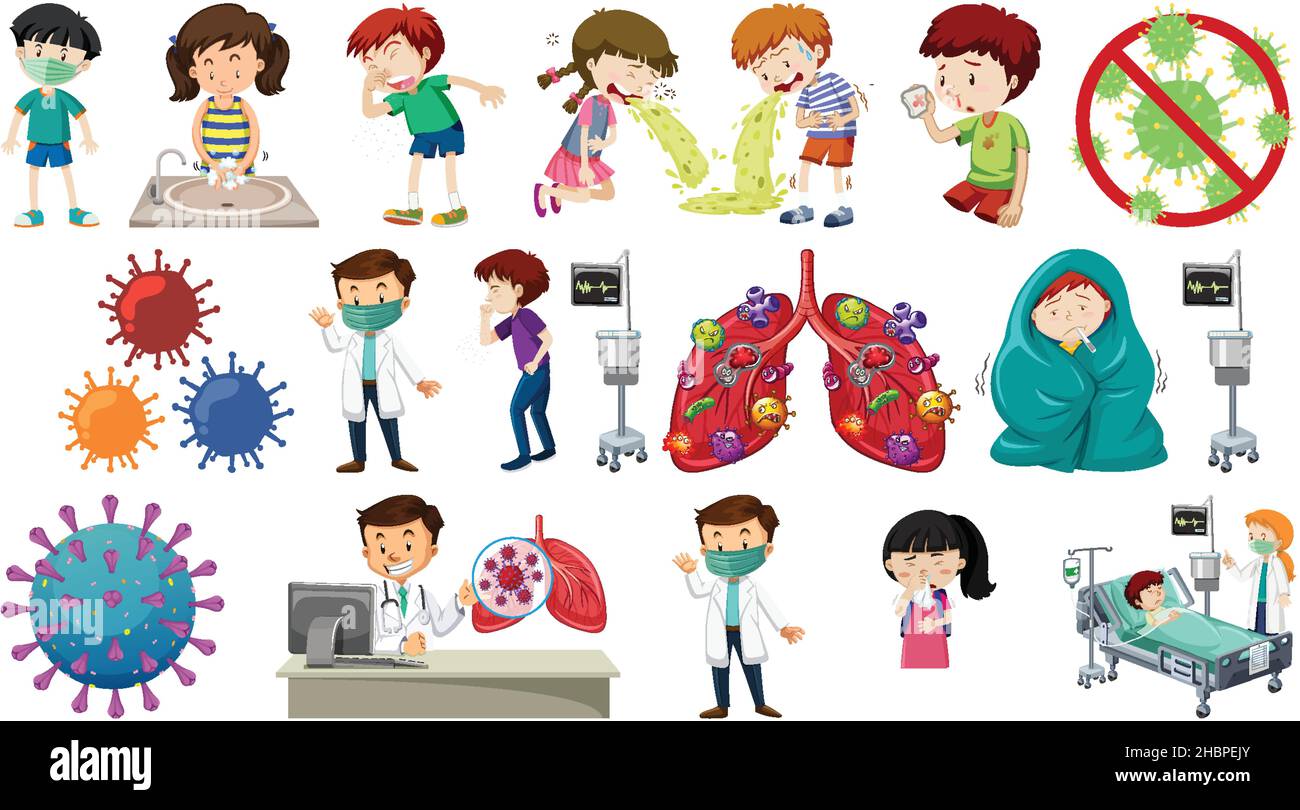Set of sick people with different symptoms illustration Stock Vector ...