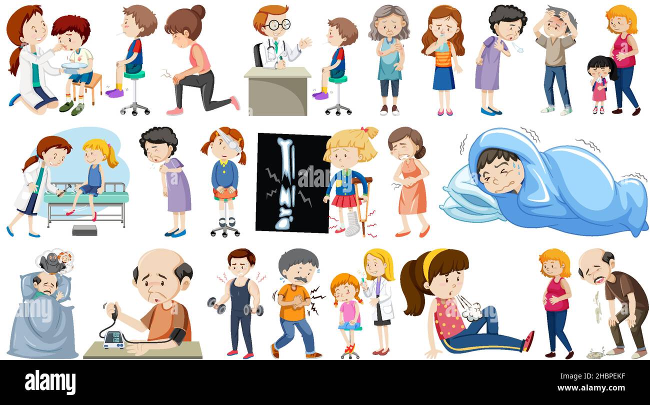 Set of sick people with different symptoms illustration Stock Vector ...