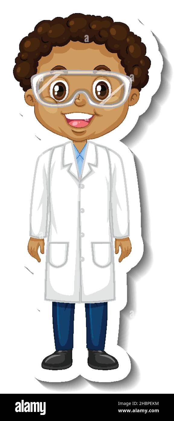 Scientist boy cartoon character sticker illustration Stock Vector Image ...