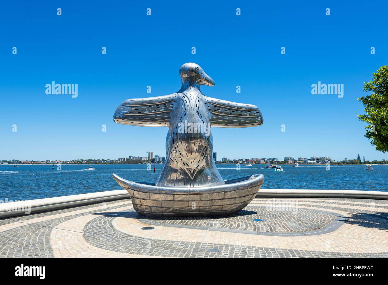 First contact bird art sculpture by Laurel Nannup at Elizabeth Quay ...