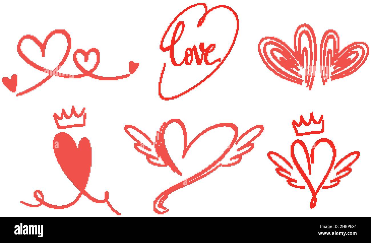 Set of different hearts in doodle style illustration Stock Vector Image ...