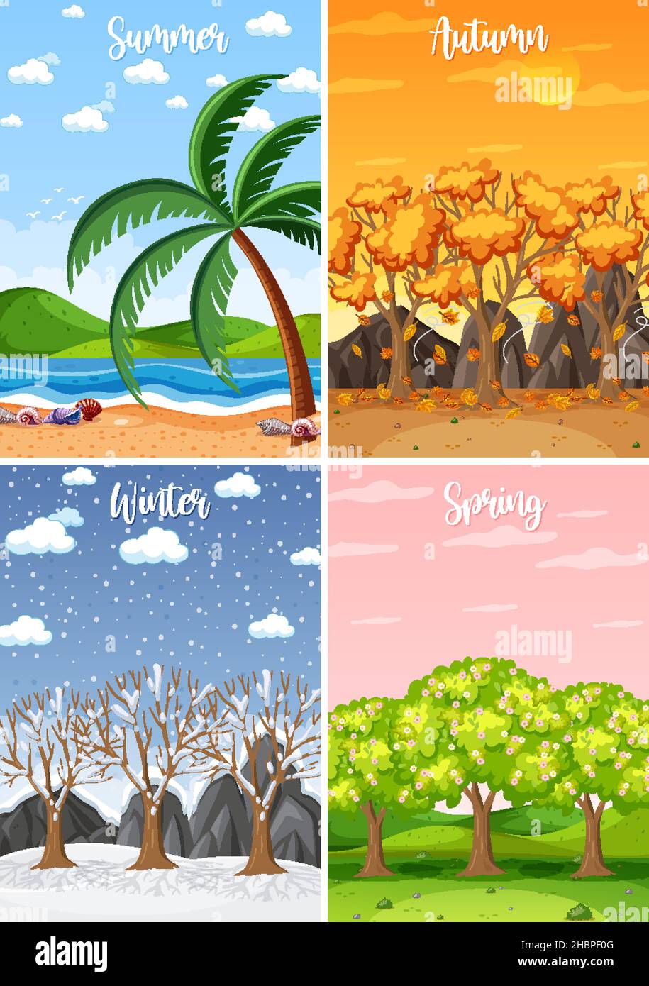 Set of four seasons backgrounds illustration Stock Vector Image & Art ...