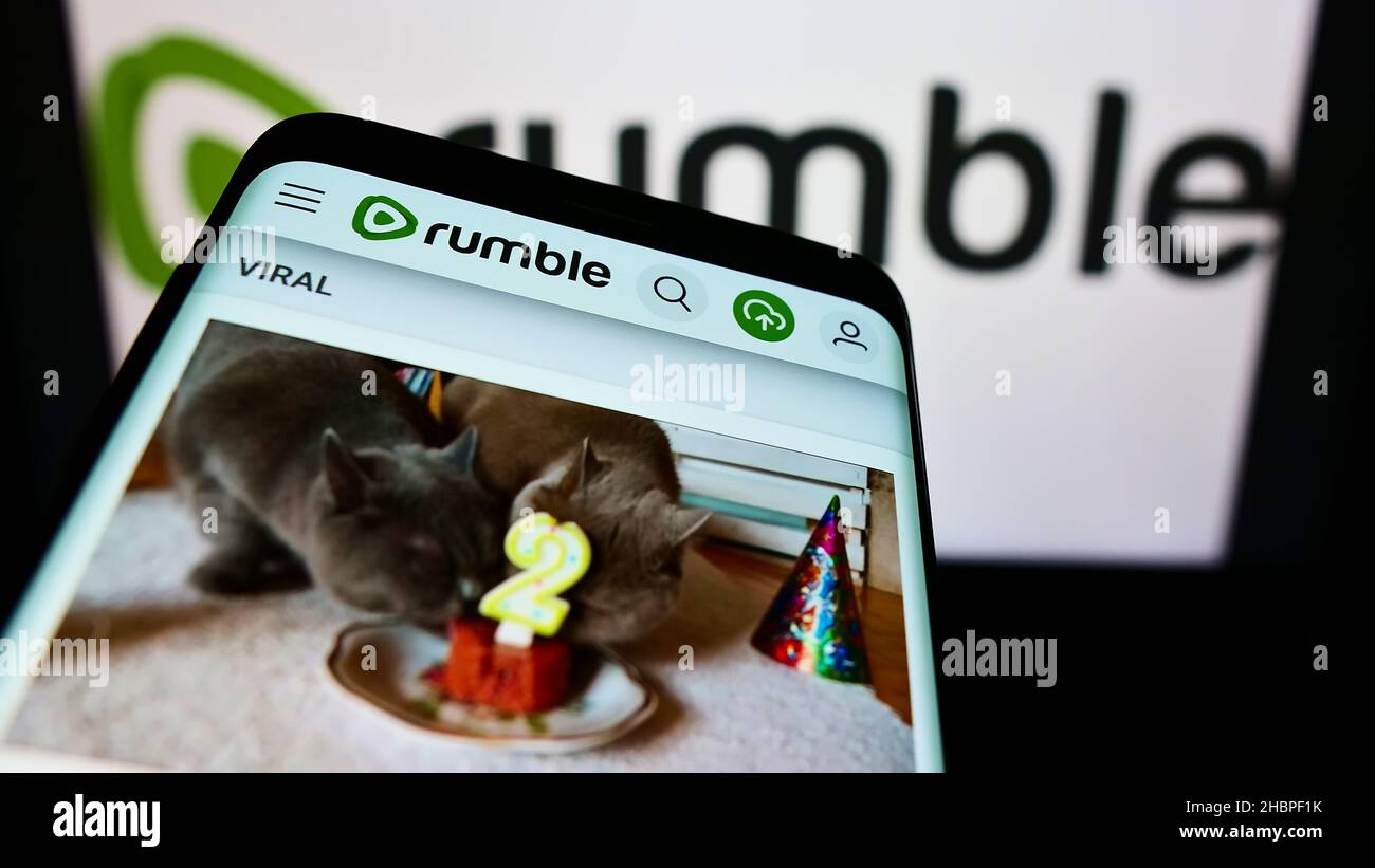 Smartphone with webpage of Canadian video platform company Rumble Inc ...