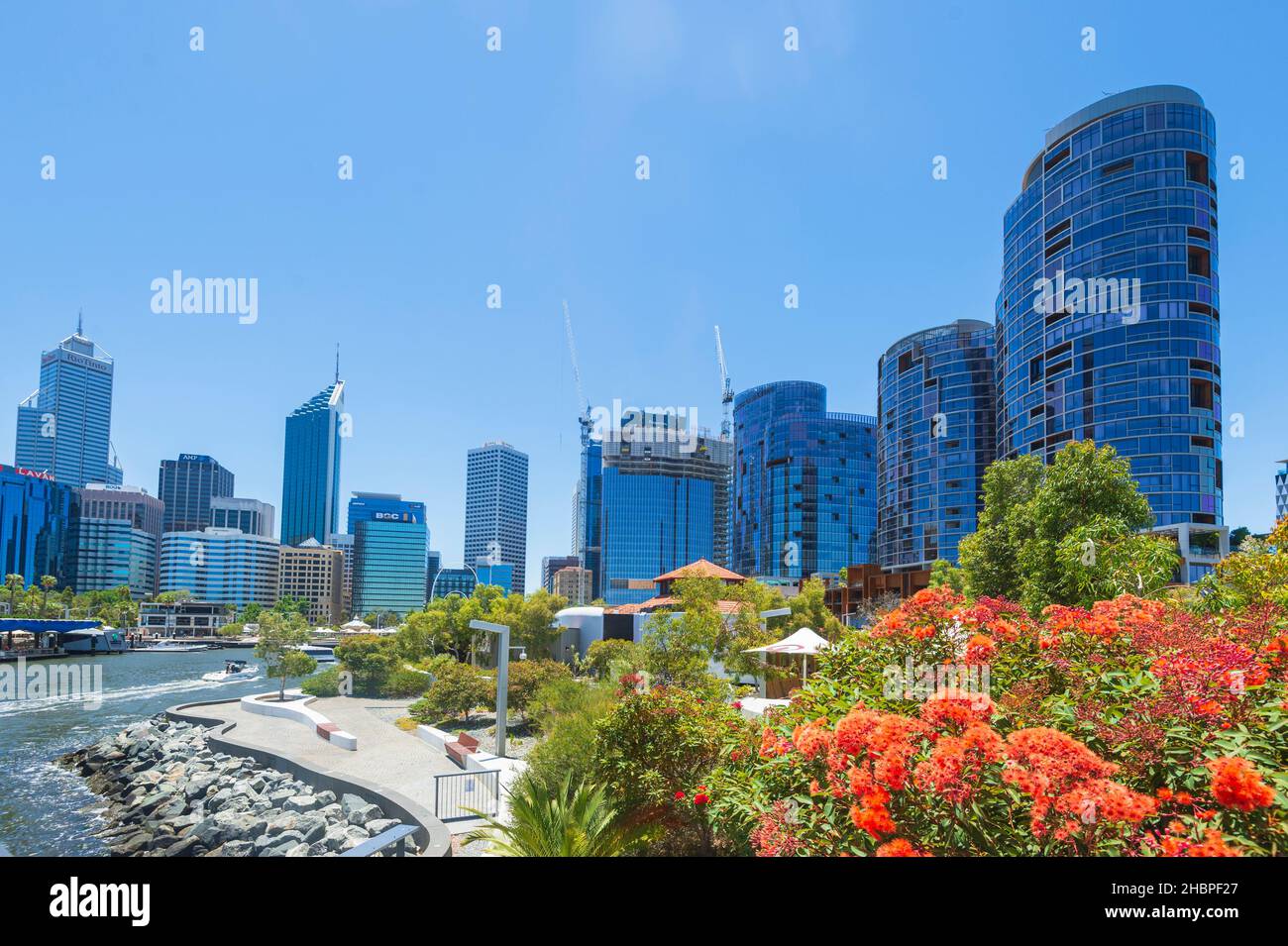 Scenic view of Perth Skyline, Perth, Western Australia, WA, Australia ...