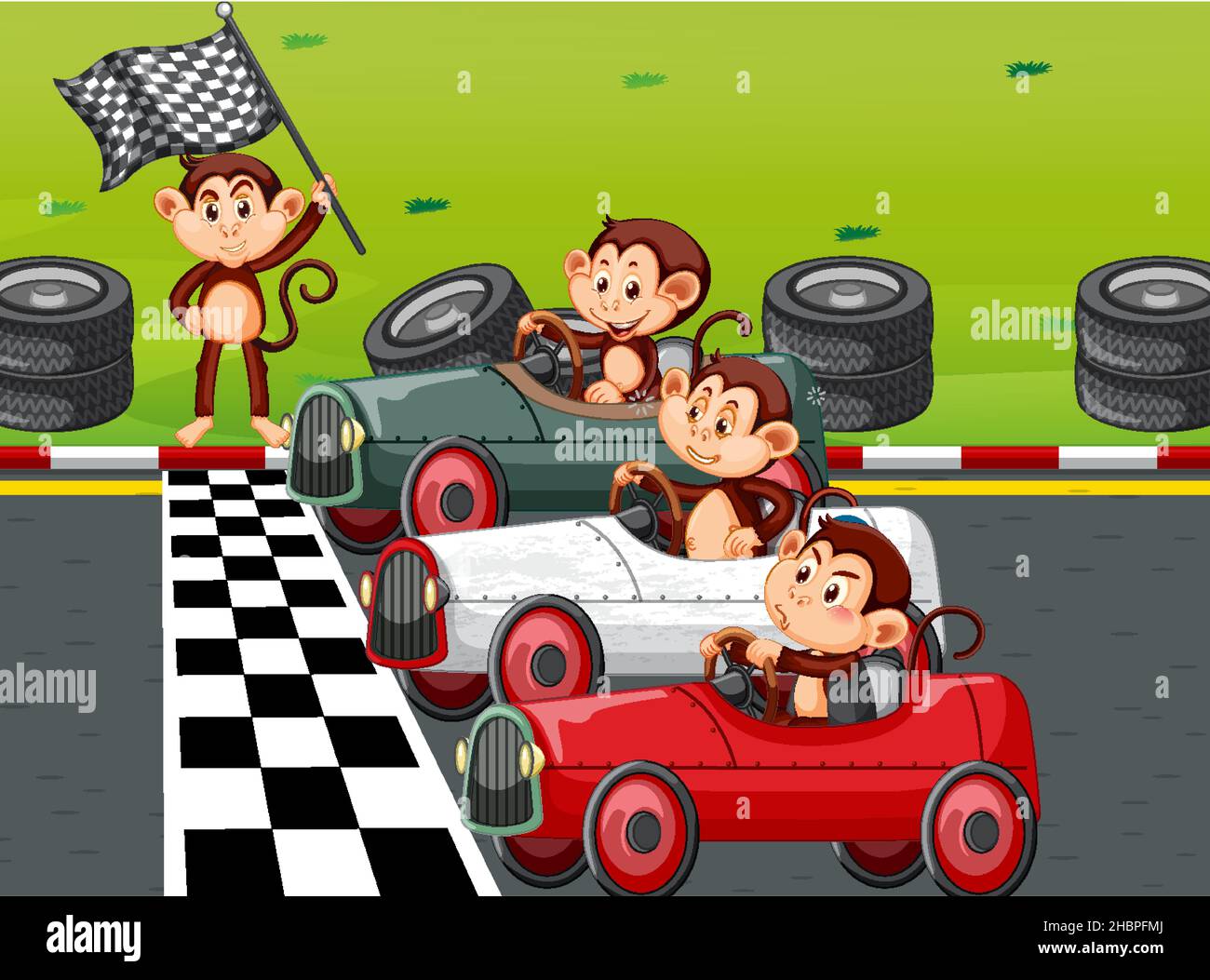 Cartoon race car driver monkey hi-res stock photography and images - Alamy