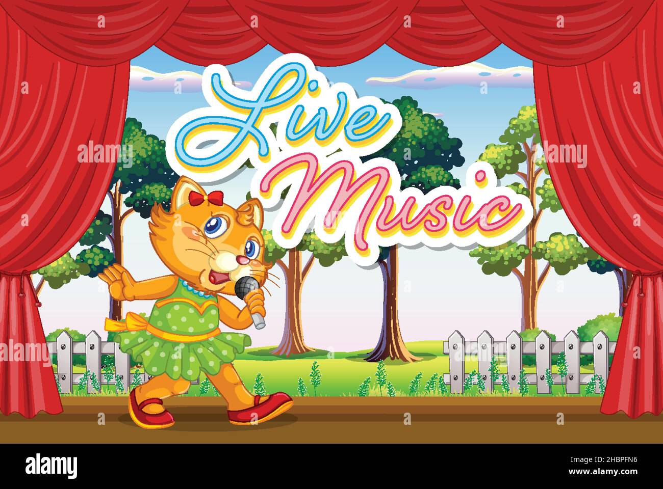 Little cat performing singing on stage illustration Stock Vector Image ...