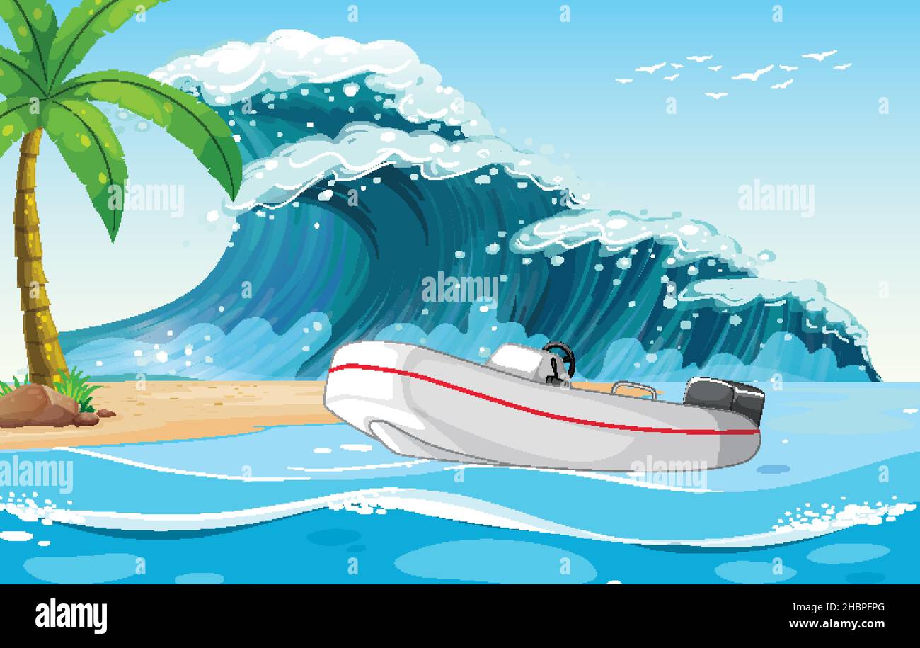 Beach landscape boat floating Stock Vector Images - Alamy