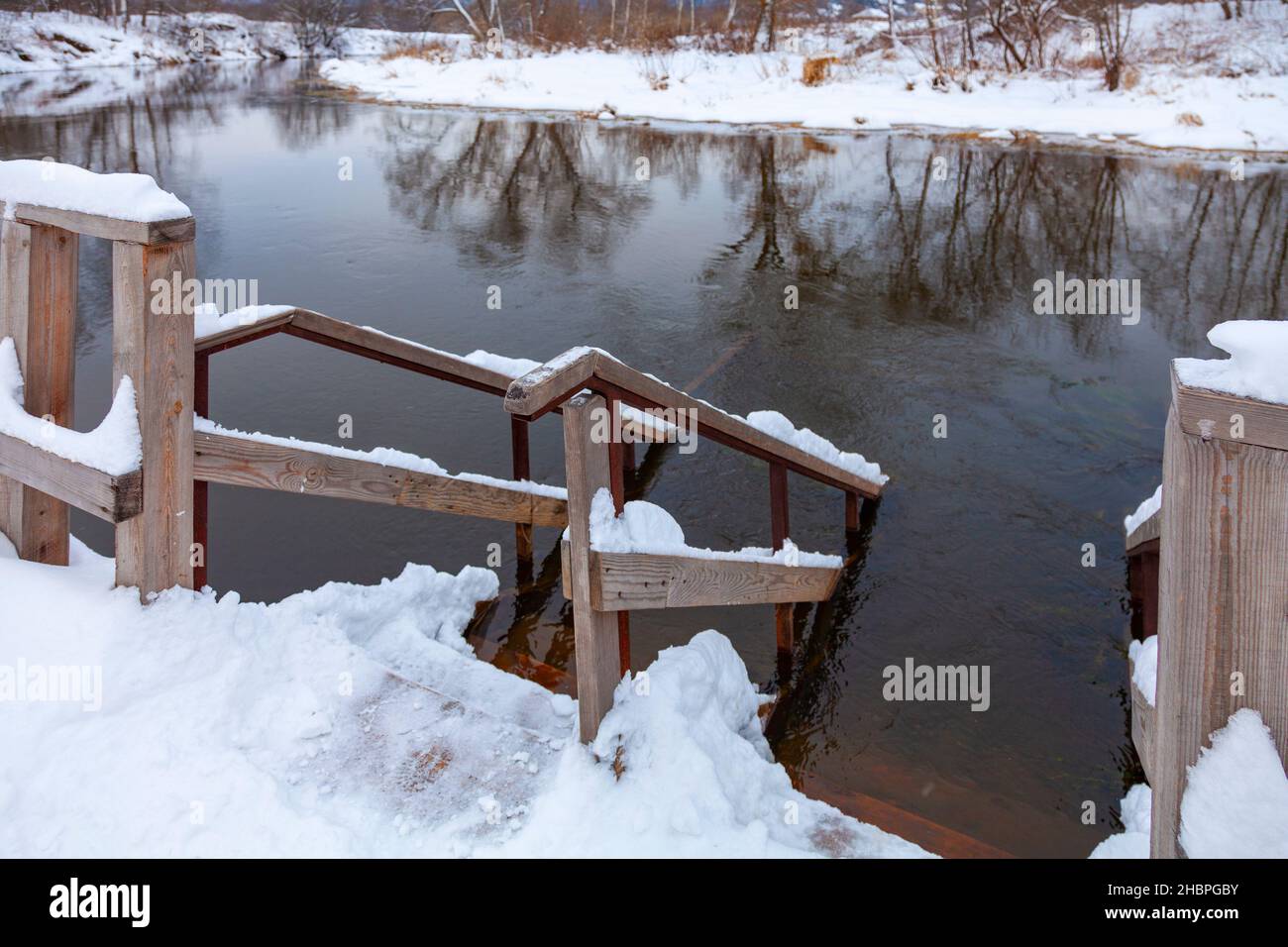 A place for Epiphany bathing on the winter river Stock Photo - Alamy