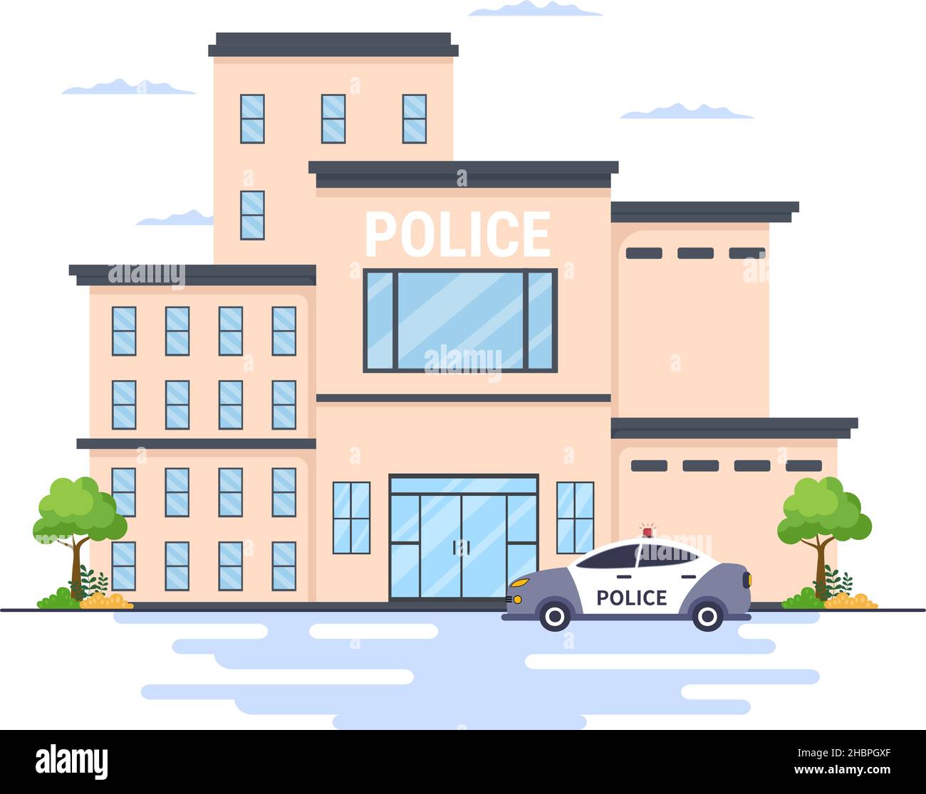 Police Station Department Building with Policeman and Police Car in ...