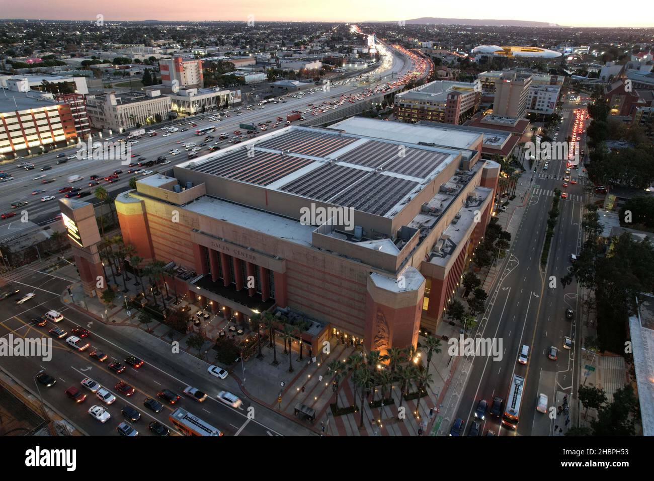 An aerial view of the Galen Center on the campus of the University of ...