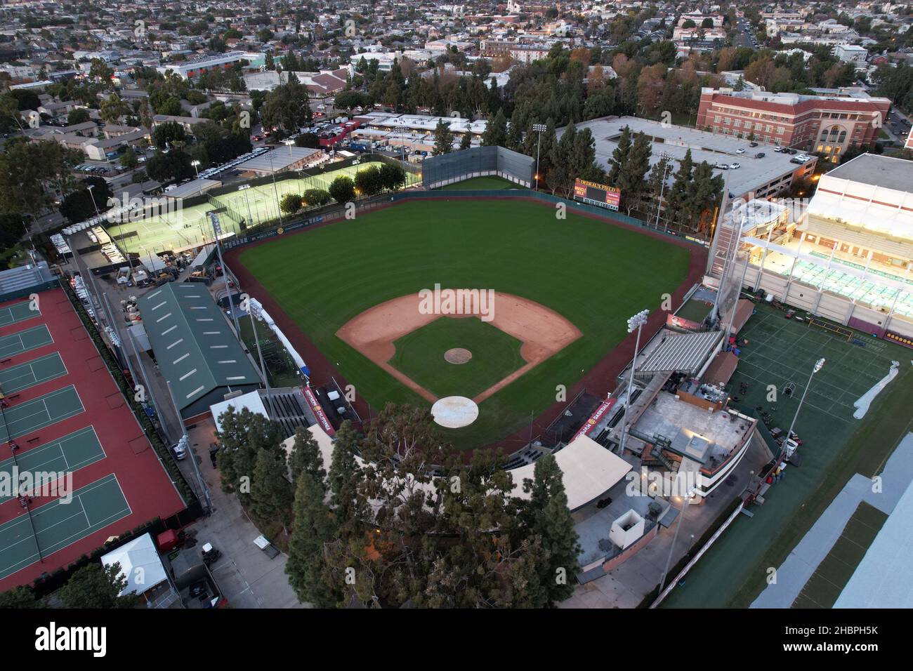 An aerial view of Dedeaux Field on the campus of the University of ...