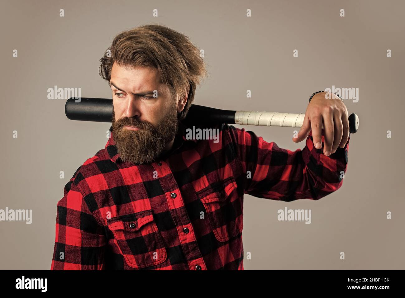 Perfect style. brutal mature hipster wear checkered shirt. demonstrate ...