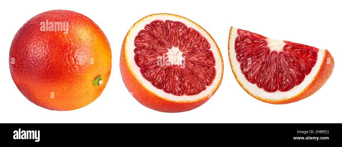 Blood red oranges isolated on white background. Top view. Flat lay. Set ...