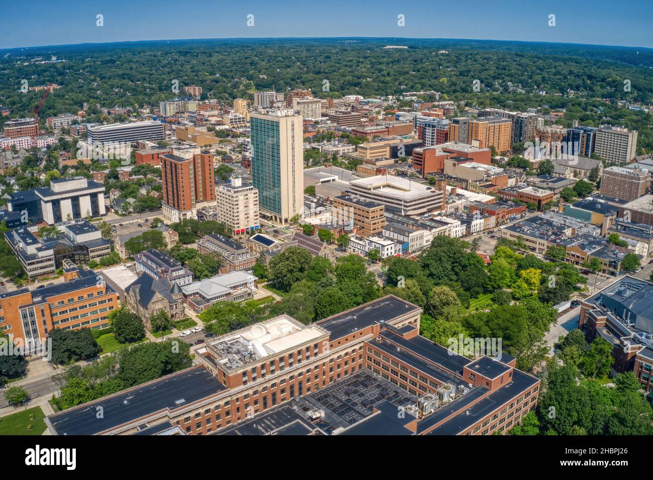 An aerial view of downtown Ann Arbor, Michigan in summer Stock Photo ...