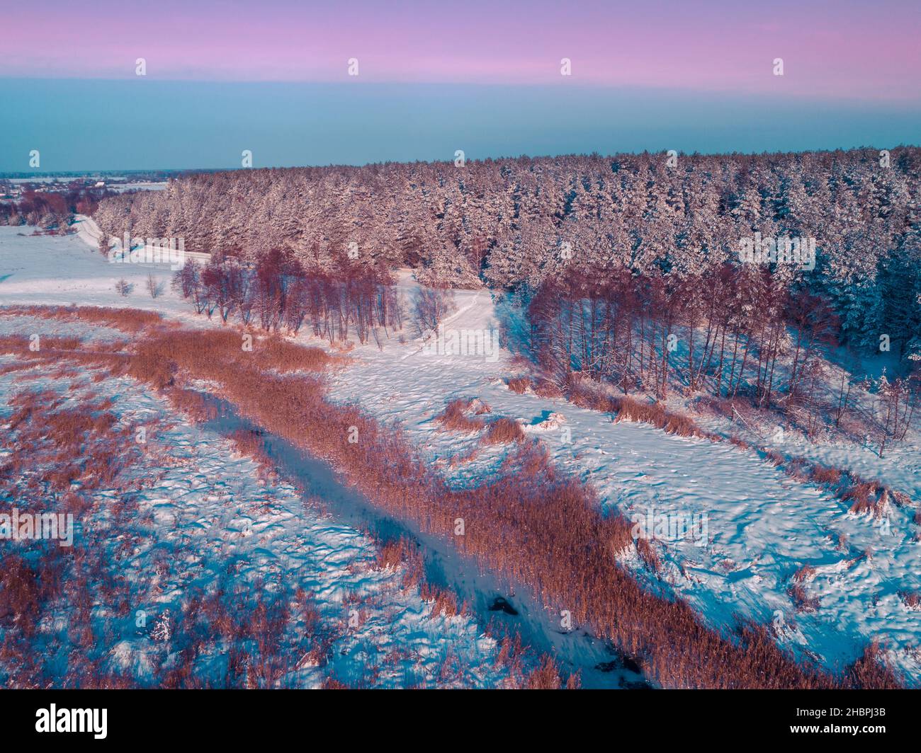 Aerial view snowy stream winding hi-res stock photography and images ...