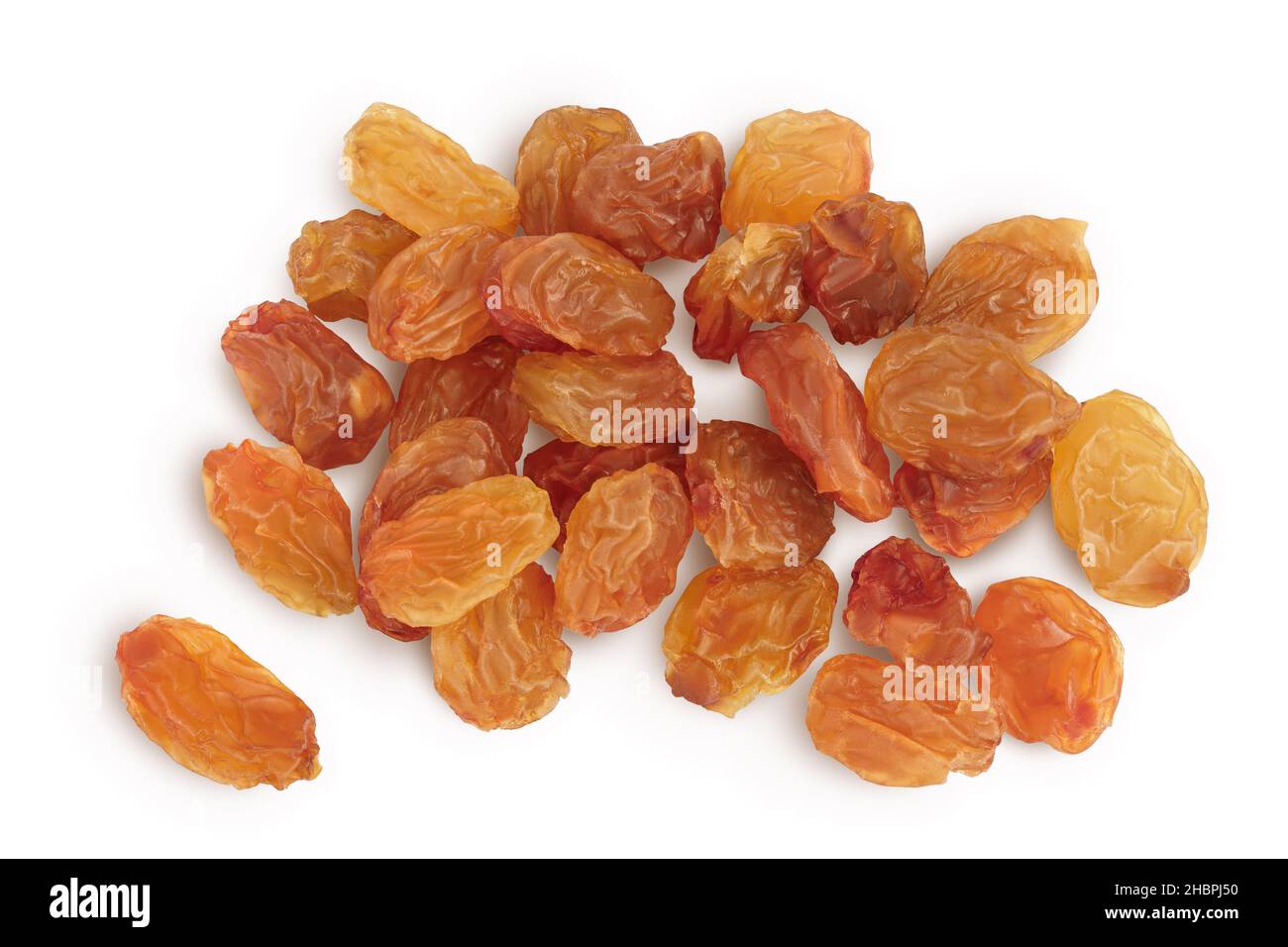 Brown raisin isolated on white background with clipping path. Top view ...