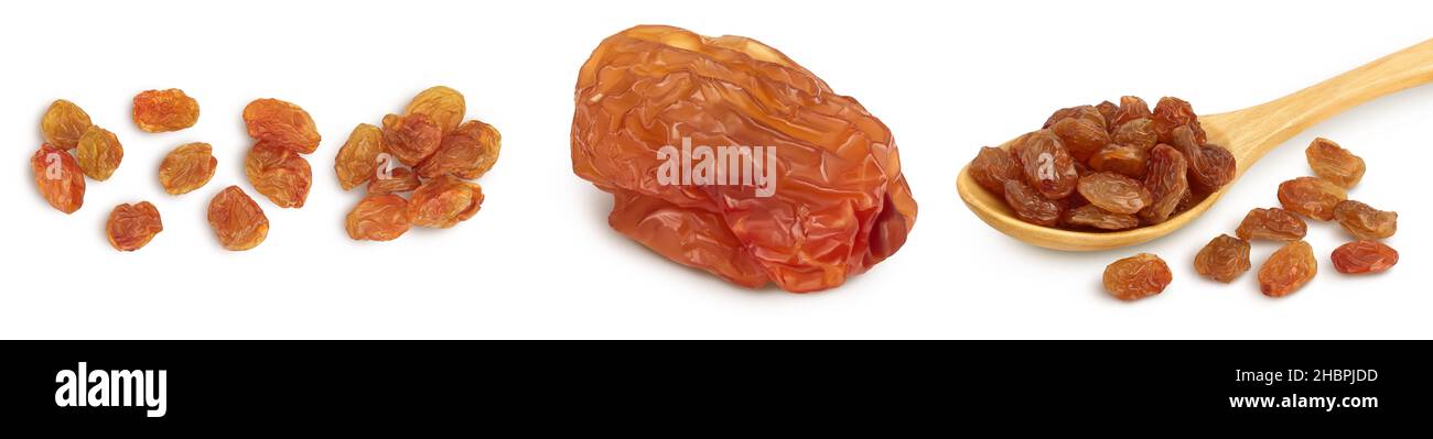 Brown raisin isolated on white background with clipping path. Top view ...