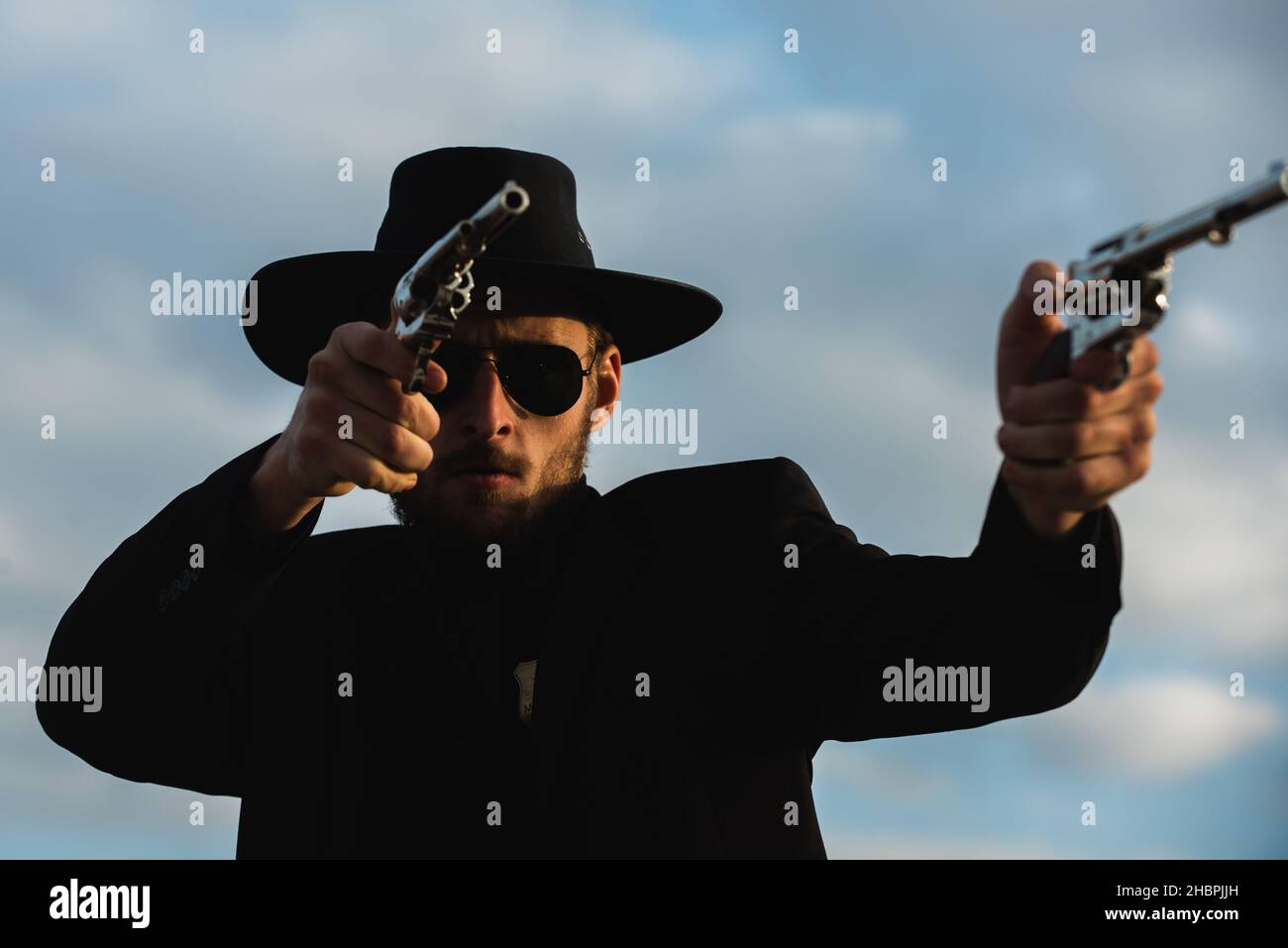 Wanted western. Cowboy with weapon. American bandit, western man with ...